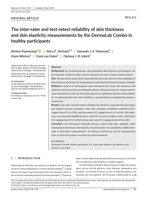 The Inter Rater And Test Retest Reliability Of Skin Thickness Pdf