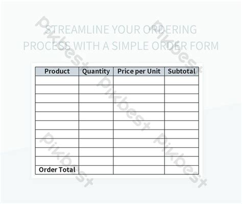Streamline Your Ordering Process With A Simple Order Form Excel Template Free Download Pikbest