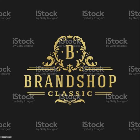 럭셔리 로고 디자인 템플릿 벡터 일러스트 빅토리아 비네팅 로고 타입 또는 배지 디자인을위한 왕실 장식 모양 로고에 대한 스톡 벡터 아트 및 기타 이미지 Istock