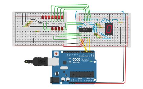 Circuit Design 7 Segment Decoder Chip With Debug Leds Tinkercad