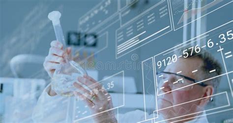 Image Of Scientific Data Processing Over Caucasian Male Scientist In