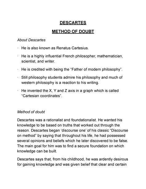 Descartes Method Of Doubt And Mind Body Dualism Descartes Method Of