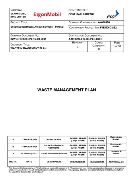 Iqwq Fic990 Spenv 00 0001 0 Waste Management Plan Pdf Waste