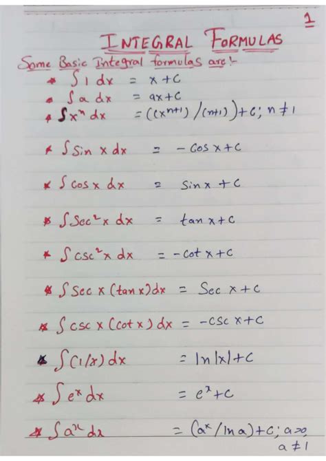 SOLUTION Important Integral Formulas Studypool