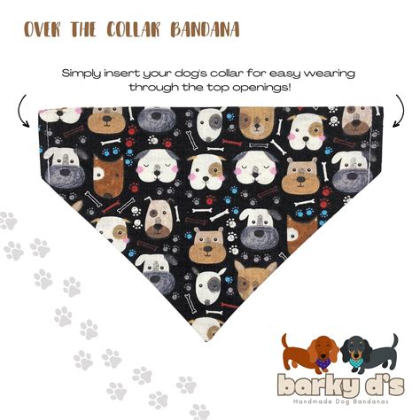 Dog Words Doggy Faces Dog Bandana Reversible Cotton • Personalized