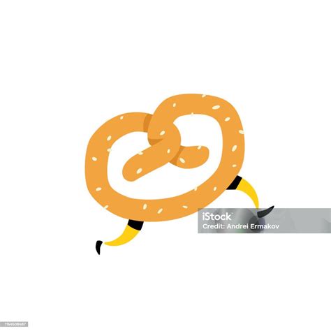 Vetores De Ilustração De Um Bagel Running Correndo Pretzels Caráter Crunchy Com Pés Ícone Para O