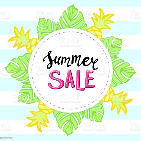 여름 세일 레터링 배너 템플릿 열대 잎 파인애플 스톡 벡터 일러스트레이션 계절별 할인 0명에 대한 스톡 벡터 아트 및 기타 이미지 Istock