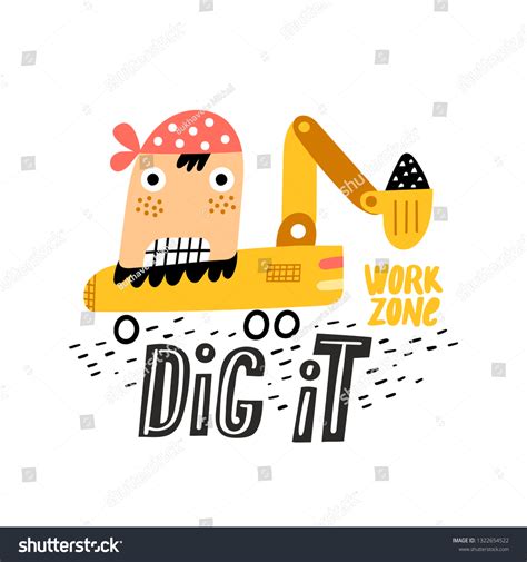 Cute Digger Funny Cartoon Excavator Vector Stock Vector Royalty Free
