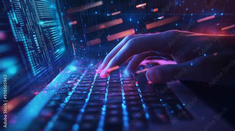 Innovative Digital Software Development Developer Typing On Keyboard With Code And Data