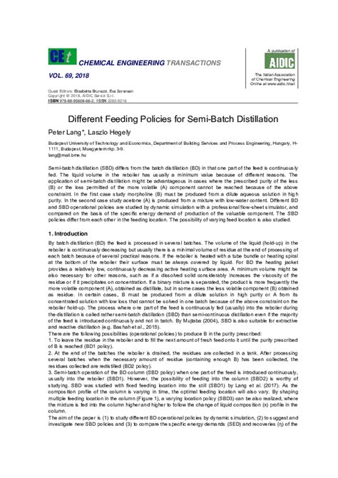 Pdf Different Feeding Policies For Semi Batch Distillation