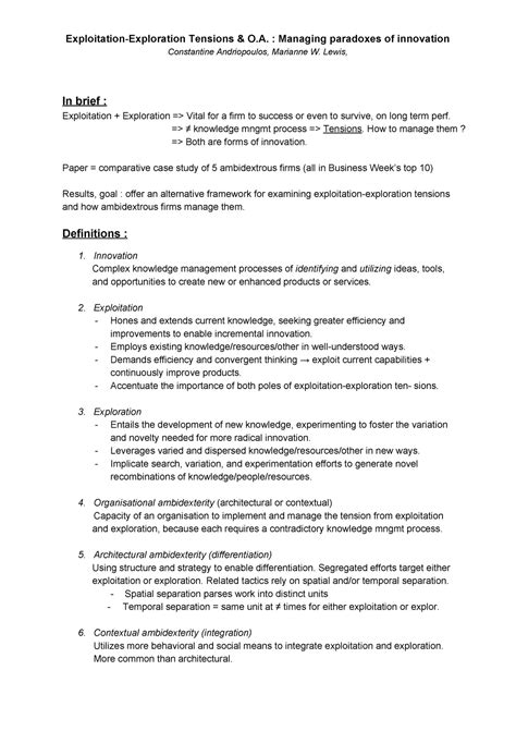 I 1 Exploitation Exploration Managing Paradoxes Of Innovation Exploitation Exploration