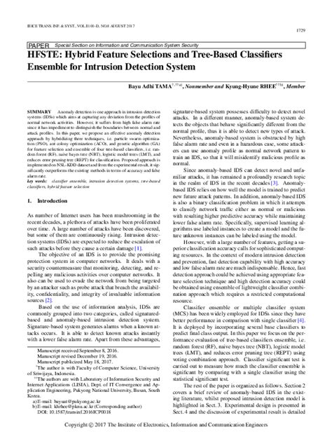 pdf hfste hybrid feature selections and tree based classifiers