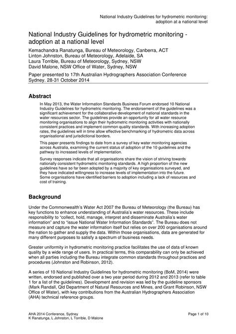 Pdf National Industry Guidelines For Hydrometric Monitoring Adoption At A National Level