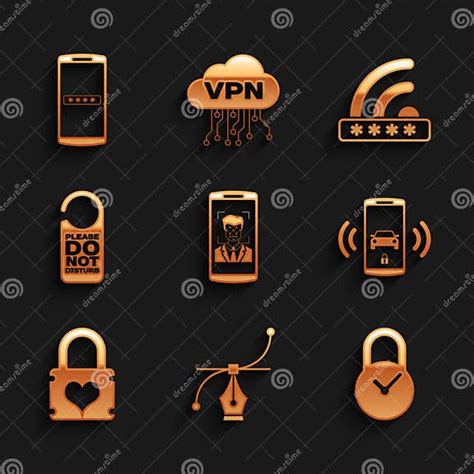 Set Mobile And Face Recognition Bezier Curve Padlock With Clock