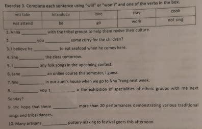 Giải Quyếtcomplete Each Sentence Using Will” Or Wont” And One Of The Verbs In The Box 1 Anna