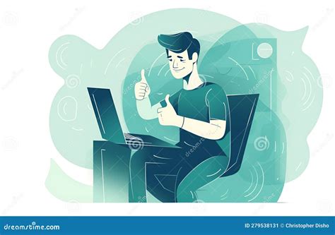 Man Working On Computer Color Schemed Illustration Codding Man Working