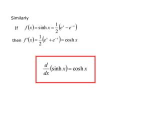 Calculus Of Hyperbolic Functions PDF Physics Science