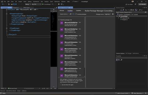 vs displays transitive packages in installed tab after removing the only direct dependency