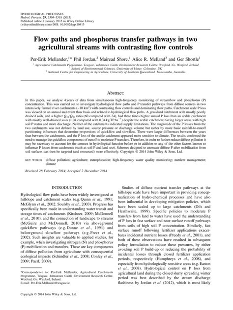 Hydrological Processes 2014 Mellander Flow Paths And Phosphorus Transfer Pathways In Two