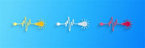 파란색 배경에 격리된 와이어 플러그와 전구 아이콘을 자른 용지 하트 비트의 형태로 플러그 램프 및 코드를 연결합니다 전기 및