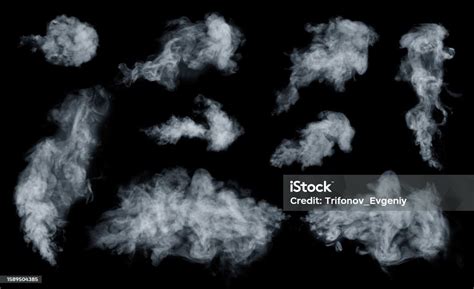 안개나 연기 증기 수증기가 검은 배경에 고립되어 있다 하얀 흐림 안개 또는 스모그 배경 연기 물리적 구조에 대한 스톡 사진 및 기타 이미지 Istock