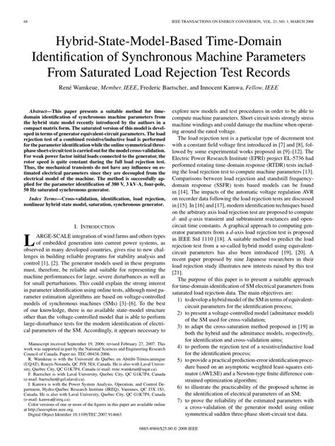 Pdf Hybrid State Model Based Time Domain Identification Of Synchronous Machine Parameters From