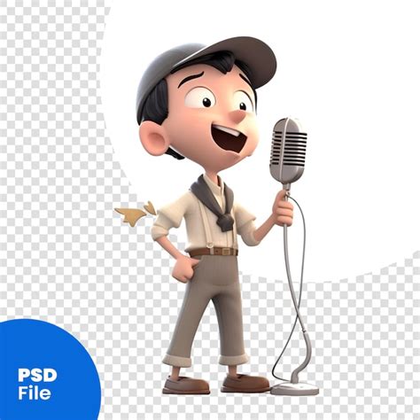 Premium Psd Cartoon Character Of A Man Singing With A Microphone3d