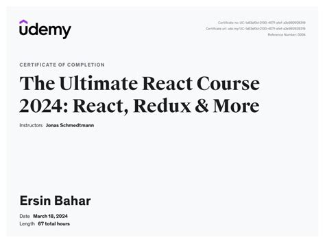 Reactjs Redux Certificateofcompletion Webdevelopment Ersin Bahar