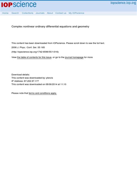 Complex Nonlinear Ordinary Differential Equations And Geometry Download Free Pdf Equations