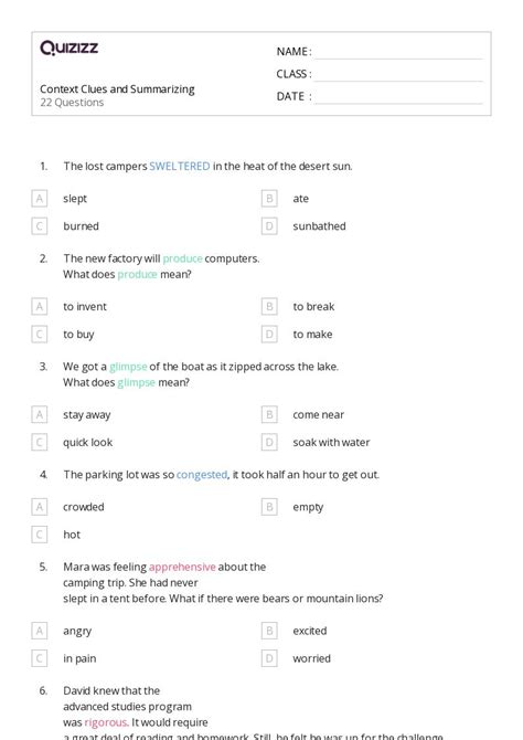 50 summarizing worksheets for 7th class on quizizz free and printable