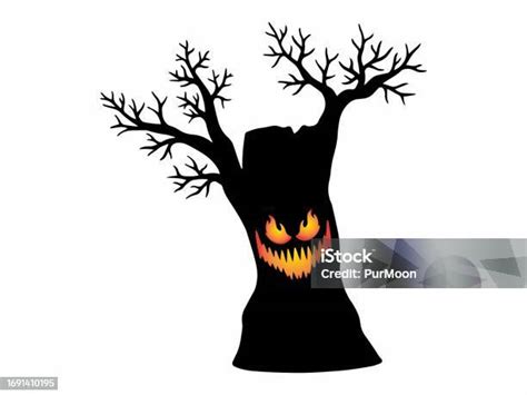 무서운 나무 할로윈 실루엣 그림입니다 공포 할로윈 트리 라인 아트 으스스한 식물 할로윈 흑백 장식용 할로윈 식물 10월에 대한 스톡 벡터 아트 및 기타 이미지 Istock