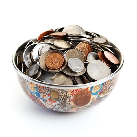 Premium Photo Metal Bowl Full Of Coins Isolated On White Background