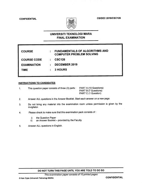 Csc126 Test Fundamental Of Algorithm And Computer Problem Solving