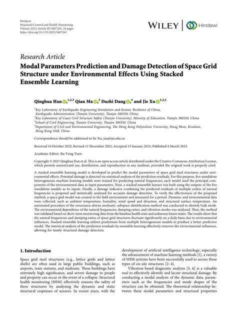 PDF Modal Parameters Prediction And Damage Detection Of Space Grid Structure Under