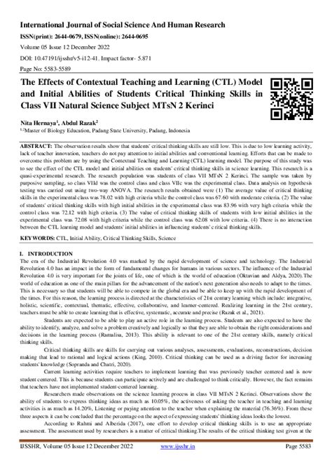 Pdf The Effects Of Contextual Teaching And Learning Ctl Model And Initial Abilities Of