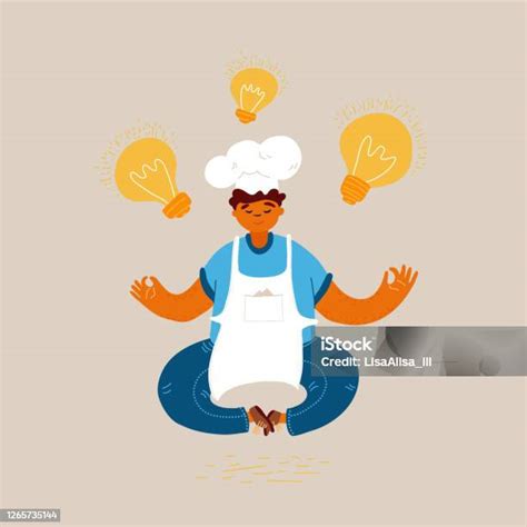 가정과 작은 레스토랑 남성 남성 요리 개념의 벡터 만화 일러스트 소년 수석 명상 과 요리에 대 한 아이디어를 만드는 직업 개발