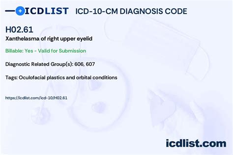 Icd 10 Cm Diagnosis Code H0261 Xanthelasma Of Right Upper Eyelid