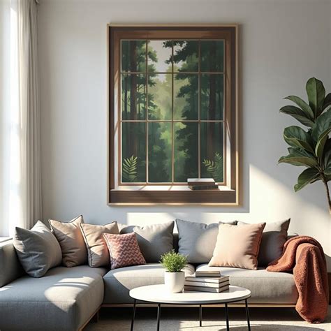 Window Scene Wall Art Warm Tones Nature Illustration Living Room