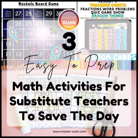 3 Easy To Prep Math Activities For Substitute Teachers To Save The Day ~ Master Xuan