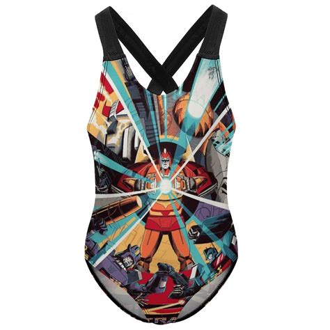 Transformers Girls Swimwear Cartoon Cross Shoulder Swimsuit Bathing