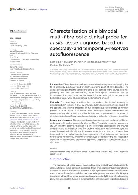 Pdf Characterization Of A Bimodal Multi Fibre Optic Clinical Probe
