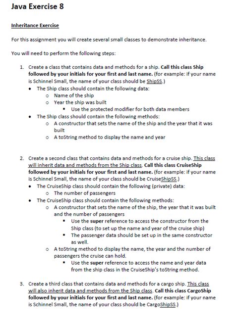 Solved Java Exercise 8 Inheritance Exercise For This