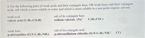 Solved For The Following Pairs Of Weak Acids And Their Chegg Com