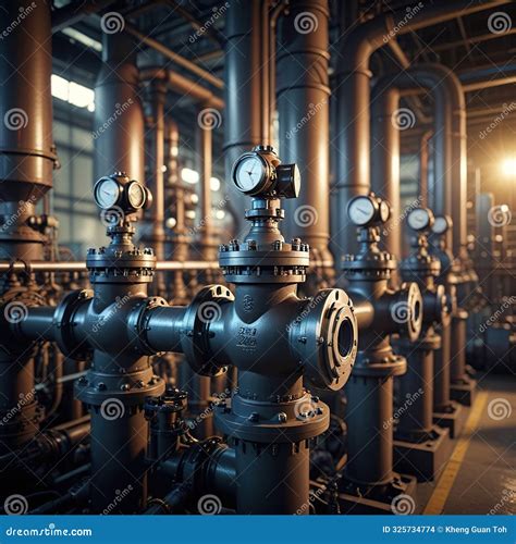 Oil And Gas Processing Plant With Pipe Line Valves Pipelines In A Gas