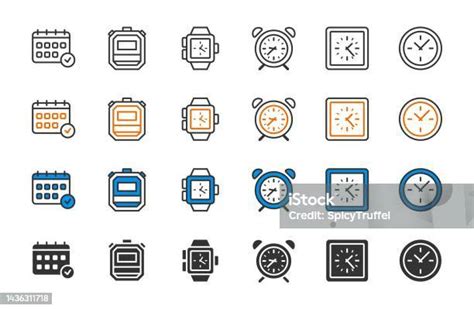 시간 아이콘입니다 타이머 표지판 시간 픽토그램 달력 날짜입니다 빠른 디지털 알람 시계 격리된 시계 모양 모래 시계와 크로노 미터 마감일 또는 일정 기호 벡터 타임피스 세트