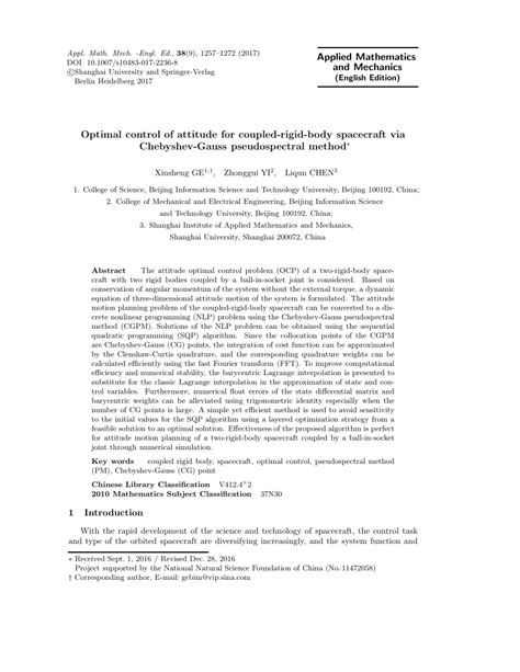 Pdf Optimal Control Of Attitude For Coupled Rigid Body Spacecraft Via