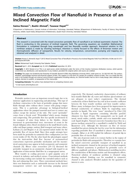 Pdf Mixed Convection Flow Of Nanofluid In Presence Of An Inclined Magnetic Field