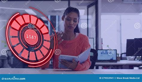 Animation Of Data Processing Over African American Businesswoman In Office Stock Video Video