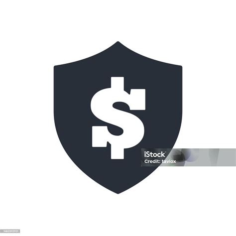 달러 방패 디자인 아이콘입니다 공백 흰색 및 검은색 배경 라인 아이콘 스톡 일러스트레이션 달러 기호가 있는 보안 방패 편집
