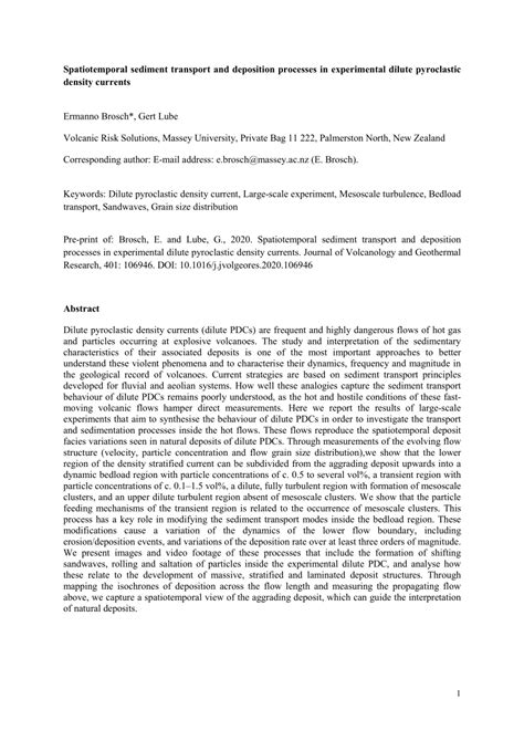 Pdf Spatiotemporal Sediment Transport And Deposition Processes In Experimental Dilute